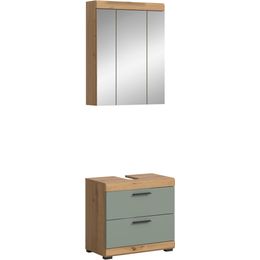 Badm&ouml;bel-Set Welltime, B:60cm H:191cm T:34cm, gr&uuml;n, Holzwerkstoff, MDF, Kastenm&ouml;bel-Sets, "SIENA, 2 tlg., bestehend aus: Waschbeckenunterschrank,