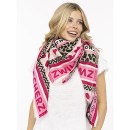 Zwillingsherz Damen Modetuch ""Wild Vibes Only"", pink, Obermaterial: 60% Polyacryl, 25% Baumwolle, 15% Wolle, Modet&uuml;cher, Mustermix, Leo und Herzen,