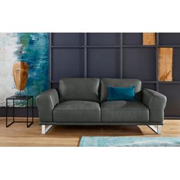 2-Sitzer W.Schillig, B:192cm H:78cm T:94cm, grau, Sofas, "montanaa elegant und edel, bequem, Federkernunterfederung", mit Metallkufen in Chrom