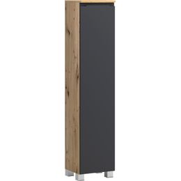 Midischrank Welltime, B:30cm H:130cm T:35cm, grau, MDF, Badezimmer, Schr&auml;nke, "CABO, ged&auml;mpfte Scharniere", matt grau, griffloses Design, reversibel