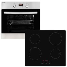 Exquisit Backofen-Set "BAKO65601H", grau, Herdsets, autark einbaubar-Ofen mit Hei&szlig;luft,Kochfeld mit Sensorbedienung