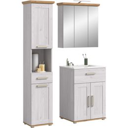 Badm&ouml;bel-Set Welltime, B:115cm H:187cm T:34cm, wei&szlig;, Kastenm&ouml;bel-Sets, "COSENZA, 3-teilig, inkl. Beleuchtung, mit farblich abgesetztem Kranz",
