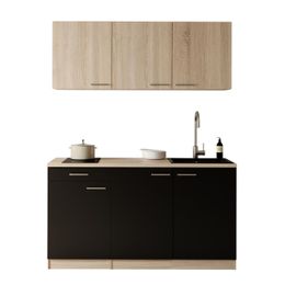 Pantryk&uuml;che respekta, B:150cm H:200cm T:60cm, schwarz, Komplettk&uuml;chen-Sets, "Ingrid", zerlegt, wahlweise mit K&uuml;hlschrank, Soft-Close-Funktion, Breite