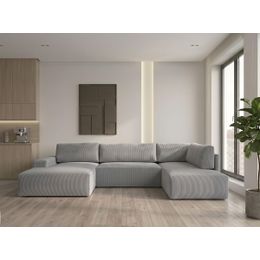 Wohnlandschaft WERK2, B:325cm H:85cm T:190cm, grau, 90% Polyester, 10% Nylon, Sofas, "Rotterdam 325 x 190 cm modern und bequem", Cord, U-Form, XXL,