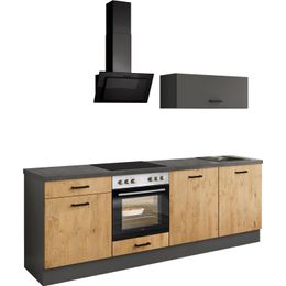 K&uuml;chenzeile IMPULS K&Uuml;CHEN, B:240cm H:184,3cm T:60cm, braun, Komplettk&uuml;chen-Sets, "Lissabon, Ausrichtung w&auml;hlbar, Schubk&auml;sten mit Soft-Close",