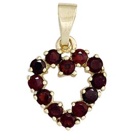 Jobo Damen Herzanh&auml;nger "Anh&auml;nger Granatanh&auml;nger Herz 13 mm", Gelbgold 375, rot, Gelbgold 375, Schmuckanh&auml;nger, 375 Gold mit Granat
