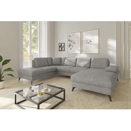 Sit & More Wohnlandschaft SIT & MORE, B:300cm H:83cm T:202cm, grau, 100% Polyester, Sofas, "Morris Jubi U-Form, B: 300 cm", mit Armteilfunktion & 1 Zierkissen,