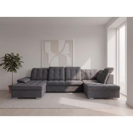 Wohnlandschaft WERK2, B:332cm H:105cm T:217cm, grau, 95% Polyester, 5% Nylon, Sofas, "Kordula-New 332 x 217 cm Multifunktion Couch modern und