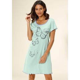 Damen Nachthemd, VIVANCE DREAMS BY LASCANA, Gr. 52, gr&uuml;n, Single Jersey, Obermaterial: 100% Baumwolle, bedruckt, Kleider, mit Schmetterling Motiv