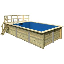 Rechteckpool Karibu, B:353cm H:124cm L:530cm &Oslash;:636,5cm, blau, Schwimmbecken, "Malta A BxLxH: 353x530x124 cm mit Sonnendeck", 44 mm starke