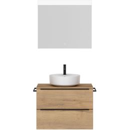 Badm&ouml;bel-Set Nobilia, B:80,3cm H:184,2cm T:48,5cm, braun, Kastenm&ouml;bel-Sets, "Alvene", inkl. Spiegel mit Touch-Sensor, in vier Breiten