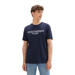Herren Rundhalsshirt, blau, Gr. S, Tom Tailor Denim, bedruckt, unifarben, Single Jersey, Obermaterial: 100% Baumwolle, Shirts, mit verschiedenen Logo