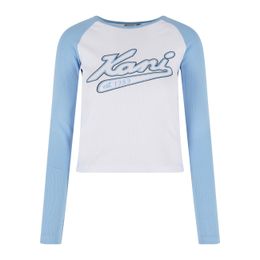Karl Kani Damen T-Shirt "Karl Kani Damen KW241-043-2 Karl Kani Varsity Crop Block Rib Ls", blau, Gr. XL, mehrfarbig, 97% Baumwolle, 3% Elasthan,