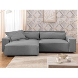 Ecksofa OTTO HOME, B:251cm H:70cm T:144,5cm, grau, 100% Polyester, Wohnzimmer, Sofas, "KINLEE Design-Sofa mit Recamiere rechts/links, Ma&szlig;e B/T/H