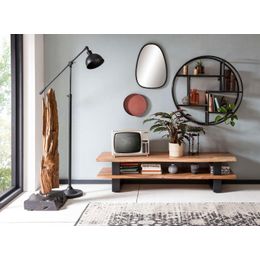 Lowboard Sit, B:140cm H:36cm T:40cm, schwarz, Massivholz, Metall, Wohnzimmer, Sideboards, "Z&uuml;rich aus Akazie mit Baumkante & Metallgestell &ndash; Unikat",