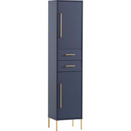 Hochschrank Welltime, B:40,5cm H:184,3cm T:33,1cm, blau, FSC-zertifizierter Holzwerkstoff, Badezimmer, Schr&auml;nke, "Kent mit goldfarbenen Griffen",