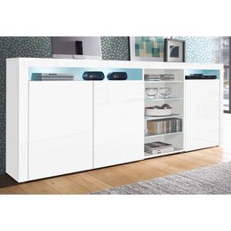 borchardt M&ouml;bel Highboard BORCHARDT M&Ouml;BEL, B:200cm H:89cm T:35cm, wei&szlig;, Holzwerkstoff, Wohnzimmer, Sideboards, "Santa F&eacute;, Sideboard mit eleganten Glasb&ouml;den, Breite