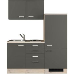 Pantryk&uuml;che Flex-Well, B:160cm H:200cm T:60cm, braun, Komplettk&uuml;chen-Sets, "Morena", Gesamtbreite 160 cm, mit Einbau-K&uuml;hlschrank, Kochfeld und Sp&uuml;le,