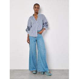 Apricot Damen Hemdbluse "Streifenhemd", blau, Gr. 34, gestreift, gewebt, Obermaterial: 70% Baumwolle CO. 27% Nylon NY. 3% Elasthan EL., Blusen, mit