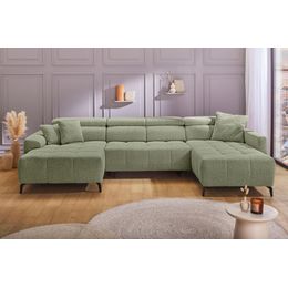 Jockenh&ouml;fer Wohnlandschaft, B:363cm T:118cm, gr&uuml;n, JOCKENH&Ouml;FER GRUPPE, Korpus: 100% Polyester;Kissen: 100% Polyester, Sofas, "Ultima, U-Form, B: 363cm, mit 60 cm