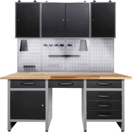 ONDIS24 Werkstatt-Set, B:160cm H:205cm T:60cm, schwarz, Werkb&auml;nke, 160 cm, mit LED