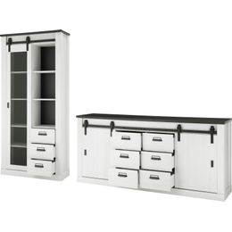 Wohnwand Home Affaire, B:314cm H:201cm T:43cm, wei&szlig;, Wohnzimmer, Kastenm&ouml;bel-Sets, "Sherwood, Anbauwand im Industrial-Style, Komplettset,