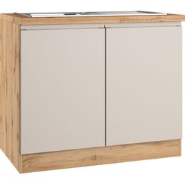 Sp&uuml;lenschrank KOCHSTATION, B:100cm H:86cm T:60cm, beige, MDF, K&uuml;che, Schr&auml;nke, "KS-Virginia,neu in verbesserter Ausf&uuml;hrung", Breite 100 cm, inklusive