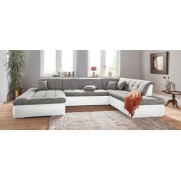 Wohnlandschaft DOMO collection, B:353cm H:80cm T:216cm, wei&szlig;, Kunstleder SOFTLUX / Struktur (90% Polyester, 10% Polyacryl), Sofas, "MORIC Massiv -