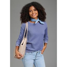 Laura Scott Damen Rundhalspulloverblau, Basic, Gr. 44, Waffelmuster, meliert, Strick, Obermaterial: 50% Baumwolle, 50% Polyacryl, Pullover, leichter