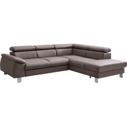 Ecksofa COTTA, B:249cm H:72cm T:100cm, braun, Microfaser PRIMABELLE (100% Polyester);Kunstleder SOFTLUX;Feinstruktur (100% Polyester);Kunstleder