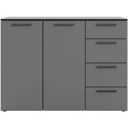 Kommode MANJANA M&Ouml;BEL, B:135cm H:99,8cm T:40cm, grau, Holzwerkstoff, Metall, Schlafzimmer, Sideboards, "mit Schwarz matten Metallgriffen in