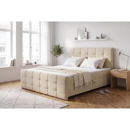 Boxbett OTTO HOME, B:182cm L:219cm, beige, Komplettbetten, "LILIENNE, Polsterbett mit Bettkasten und Taschenfederkernmatratze H3", mit