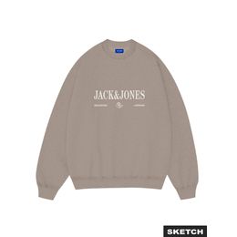 Jack & Jones JACK & JONES Herren Sweatshirt "JORFREDERIKSBERG BRANDING SWEAT CN FST", beige, Gr. XS, bedruckt, angeraute Sweatware, Obermaterial: 60% Baumwolle,