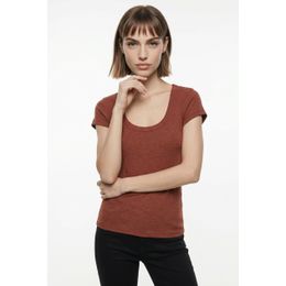 V&eacute;ro Moda VERO MODA Damen Kurzarmshirt "VMCHLOE CS SHORT U-NECK NOOS", braun, Gr. L, unifarben, Jersey, Obermaterial: 95% Baumwolle, 5% Elasthan, Shirts,
