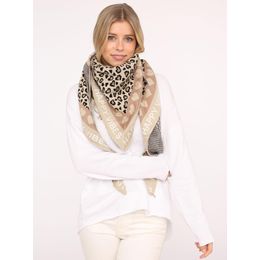 Zwillingsherz Damen Dreieckstuch ""Micha"", beige, Baumwollmischung, Modet&uuml;cher, Mode Tuch, Leomuster mit Herzen und Schrift, vielseitig tragbar