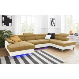 Wohnlandschaft COTTA, B:320cm, beige, Microfaser PRIMABELLE (100% Polyester);Kunstleder SOFTLUX;Feinstruktur (100% Polyester);Kunstleder