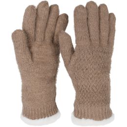 styleBREAKER Damen Strickhandschuhe "Strickhandschuhe mit Reiskornmuster und Fleece", braun, Modisch, Handschuhe