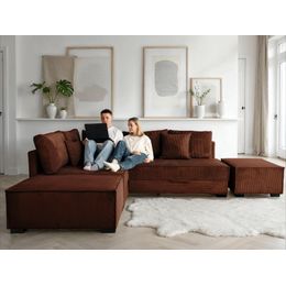 Ecksofa Home Affaire, B:316cm T:215cm, braun, 100% Polyester, Wohnzimmer, Sofas, "Night & Day L-Form, B: 316 cm mit Dauer-Schlaffunktion 180x200 cm",