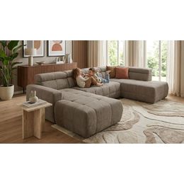 Wohnlandschaft OTTO HOME, B:359cm H:80cm T:228cm, braun, 100% Polyester, Sofas, "Ballerup 359 x 228 cm, auch mit verstellbarer Sitztiefe", Kopfteile