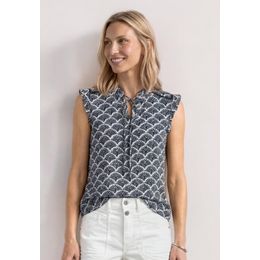 Street One Damen Shirttop, blau, Gr. 42, gemustert, Stoff, 95% Viskose, 5% Elasthan, Tops, mit geschlitztem Rundhalsausschnitt