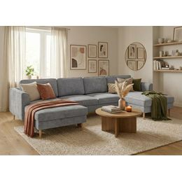 Wohnlandschaft Home Affaire, B:305cm H:83cm T:161cm, grau, 92% Polyester, 8% Polyamid, Sofas, "Booster, whlw. mit Schlaffunktion & Bettkasten, Fu&szlig;