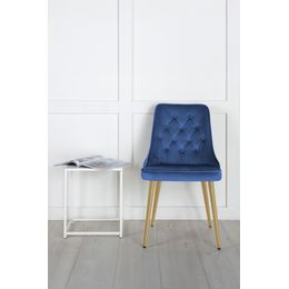 Esszimmerstuhl VENTURE HOME, B:50cm H:89cm, blau, Polyester, Polyurethan, Sperrholz, Stahl, St&uuml;hle, Polsterstuhl, weicher Bezug, Kn&ouml;pfe, dekorative