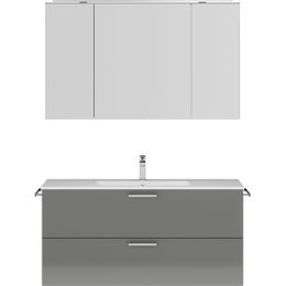 Badm&ouml;bel-Set Nobilia, B:121cm H:169cm T:48,7cm, grau, Kastenm&ouml;bel-Sets, "Tolvina", inkl. Spiegelschrank mit Beleuchtung und Dimmerfunktion, in 4