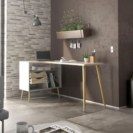 Schreibtisch Home Affaire, B:145,1cm H:75,8cm T:81cm, wei&szlig;, B&uuml;ro, Tische, "Oslo Arbeitstisch, B&uuml;rotisch", mit 2 Schubladen, 3 offene F&auml;cher,