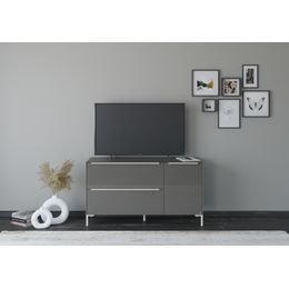 Lowboard, B:137cm H:77cm T:42cm, grau, SET ONE BY Musterring, Glas, Holzwerkstoff, Wohnzimmer, Sideboards, "Reno", Mit Winkelfu&szlig; in diversen Farben,