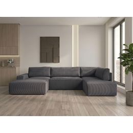 Wohnlandschaft WERK2, B:325cm H:85cm T:190cm, grau, 90% Polyester, 10% Nylon, Sofas, "Rotterdam 325 x 190 cm modern und bequem", Cord, U-Form, XXL,