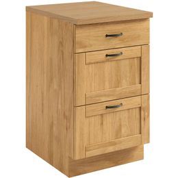 Unterschrank Home Affaire, B:50cm H:85cm T:60cm, braun, Massivholz, K&uuml;che, Schr&auml;nke, "Teramo", Breite 50 cm, mit 3 Schubk&auml;sten
