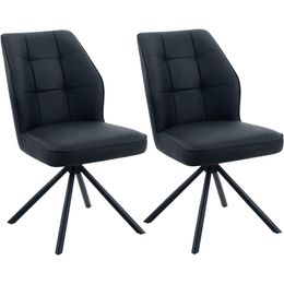 4-Fu&szlig;stuhl Hela, B:50,5cm H:90cm T:68cm, schwarz, Leder, Metall, Stoff, St&uuml;hle, "BRAGA", XL Sitzbreite, 360 drehbar mit Auto-Return, Echtleder
