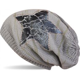 styleBREAKER Damen Strickm&uuml;tze "Feinstrick Beanie mit Stern und Strass", grau, Modisch, Obermaterial: 100% Viskose CV., M&uuml;tzen