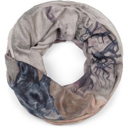 styleBREAKER Damen Loop "Loop Schal mit Hirsch Print", grau, Modisch, Obermaterial: 80% Viskose CV. 20% Baumwolle CO., Modet&uuml;cher